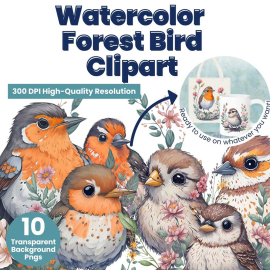 Watercolor Forest Bird Clipart - Apreciart